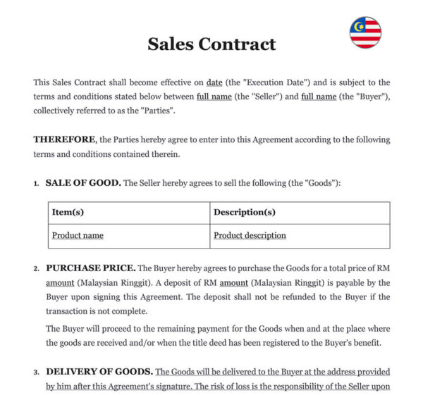 Sales Contract in Malaysia | Download Word Template (.doc)